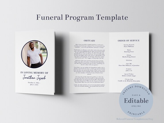 Men's Funeral Program Template for Man Obituary - Etsy