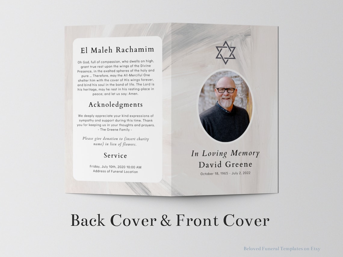 Jewish Funeral Program Template With Star, Obituary Template, Printable ...
