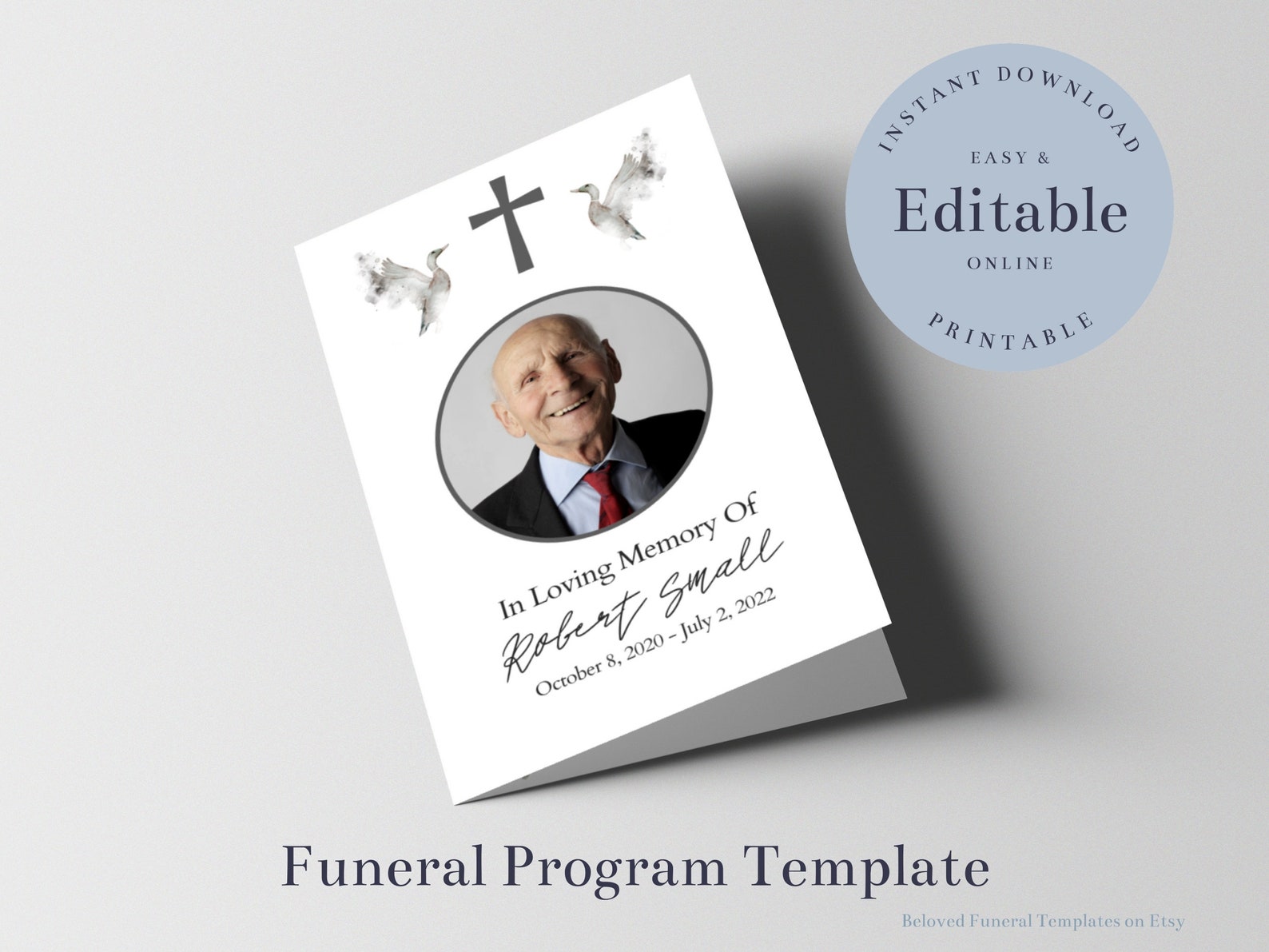 Christian Funeral Program Template With Cross, Obituary Template, in ...
