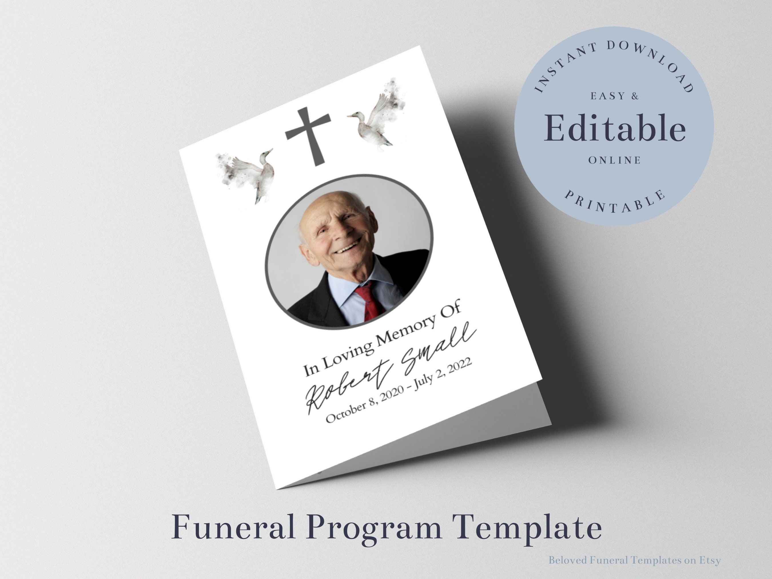 Christian Funeral Program Template With Cross, Obituary Template, in ...
