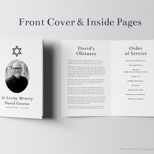 Minimalist Jewish Funeral Program Template, Obituary Template, Funeral ...