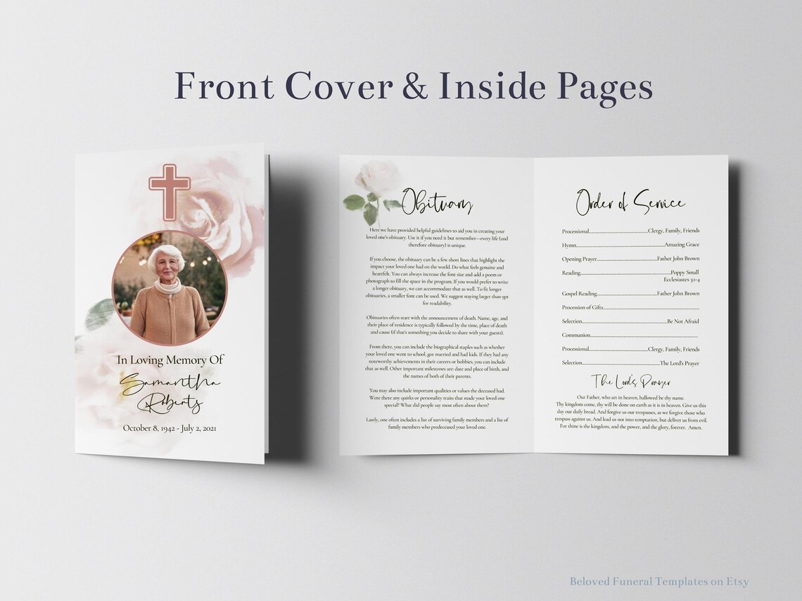 Christian Funeral Program Template With Cross, Obituary Template ...