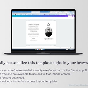 Minimalist Jewish Funeral Program Template, Obituary Template, Funeral ...