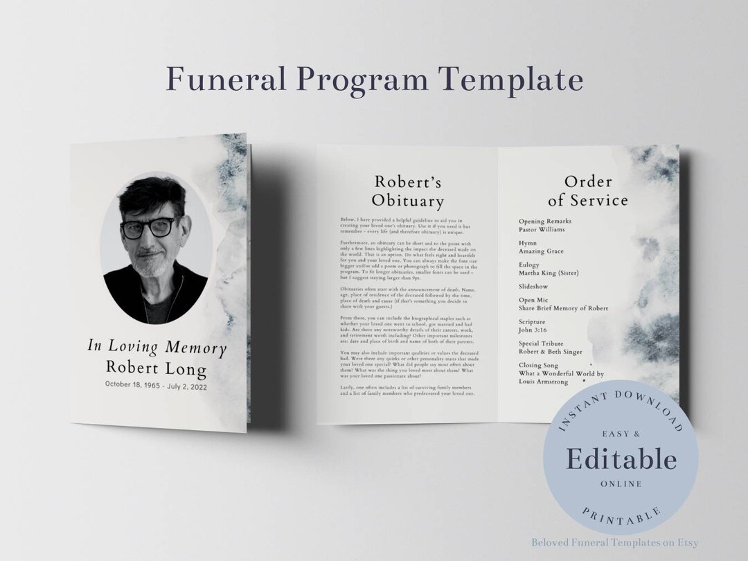 Funeral Program Template for Man, Funeral Program Template, Obituary ...