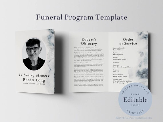 Funeral Program Template for Man Funeral Program Template - Etsy