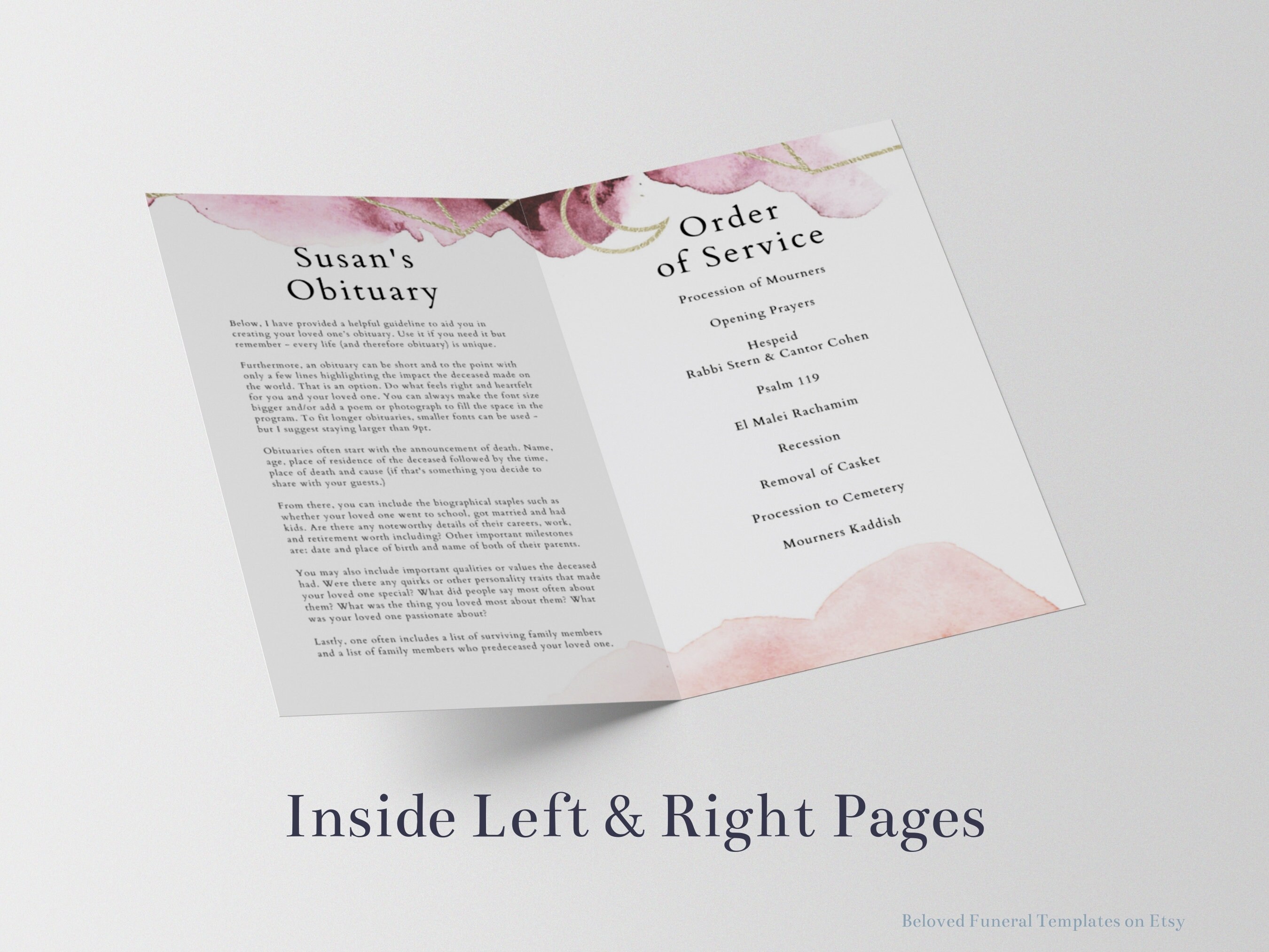Jewish Funeral Program Template With Star, Obituary Template, Printable ...