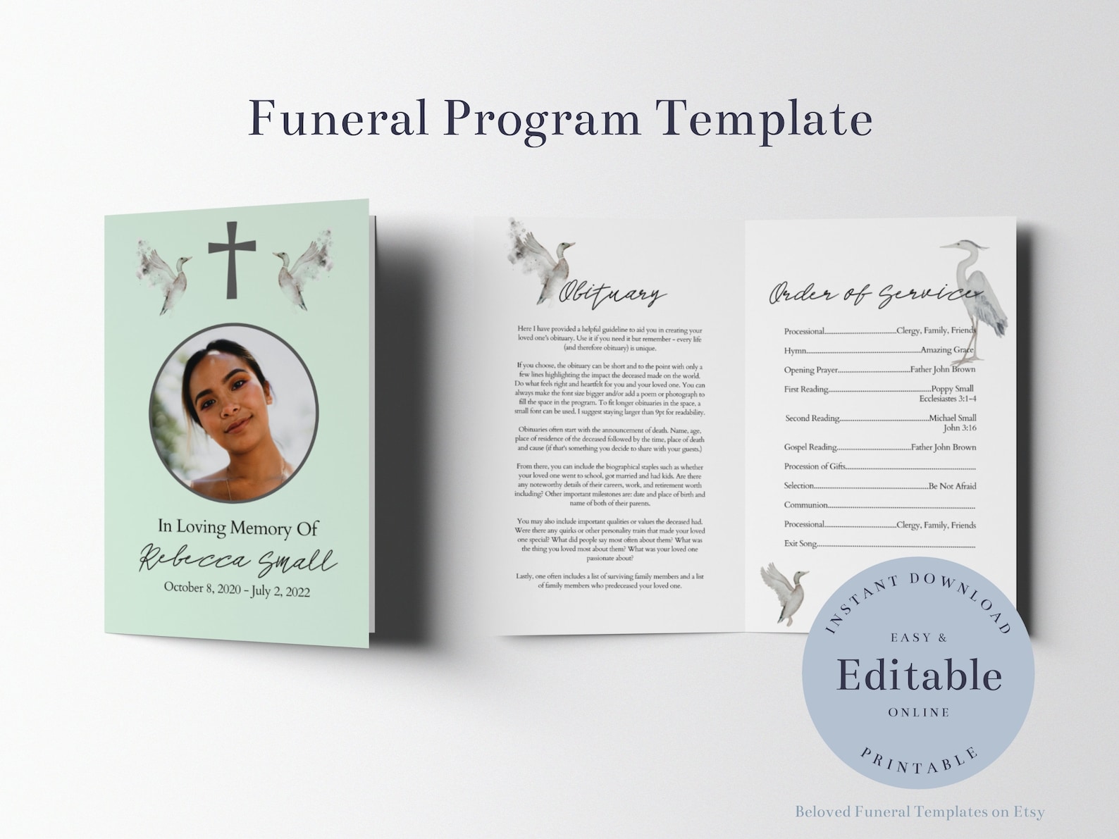 Christian Funeral Program Template With Cross, Obituary Template ...