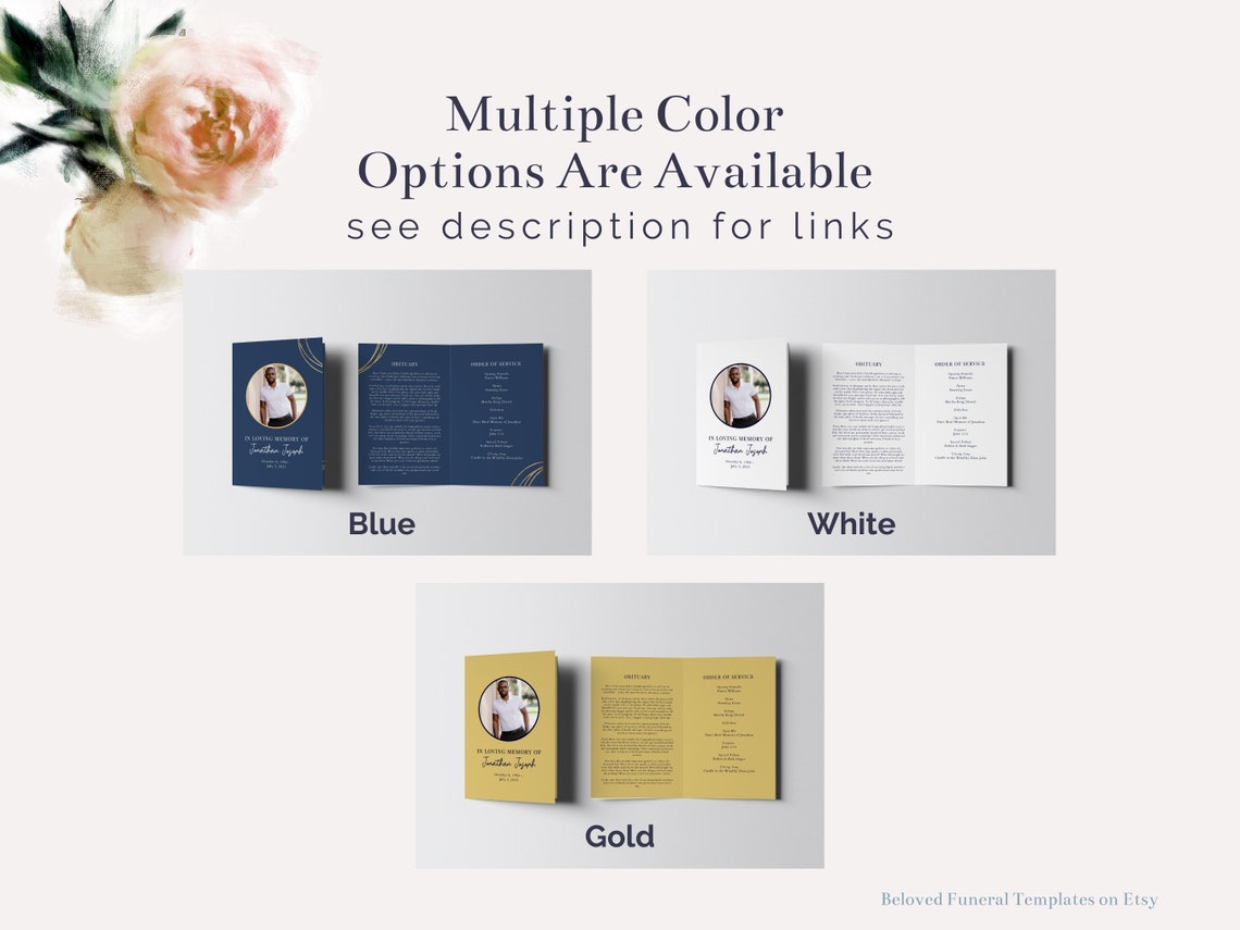 Men's, Funeral Program Template for Man, Obituary Template, Printable ...
