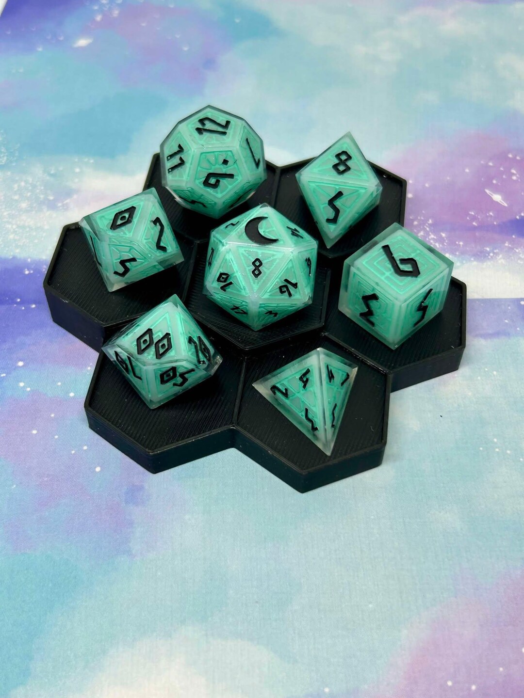 Teal Stained Glass Dice Set - Etsy