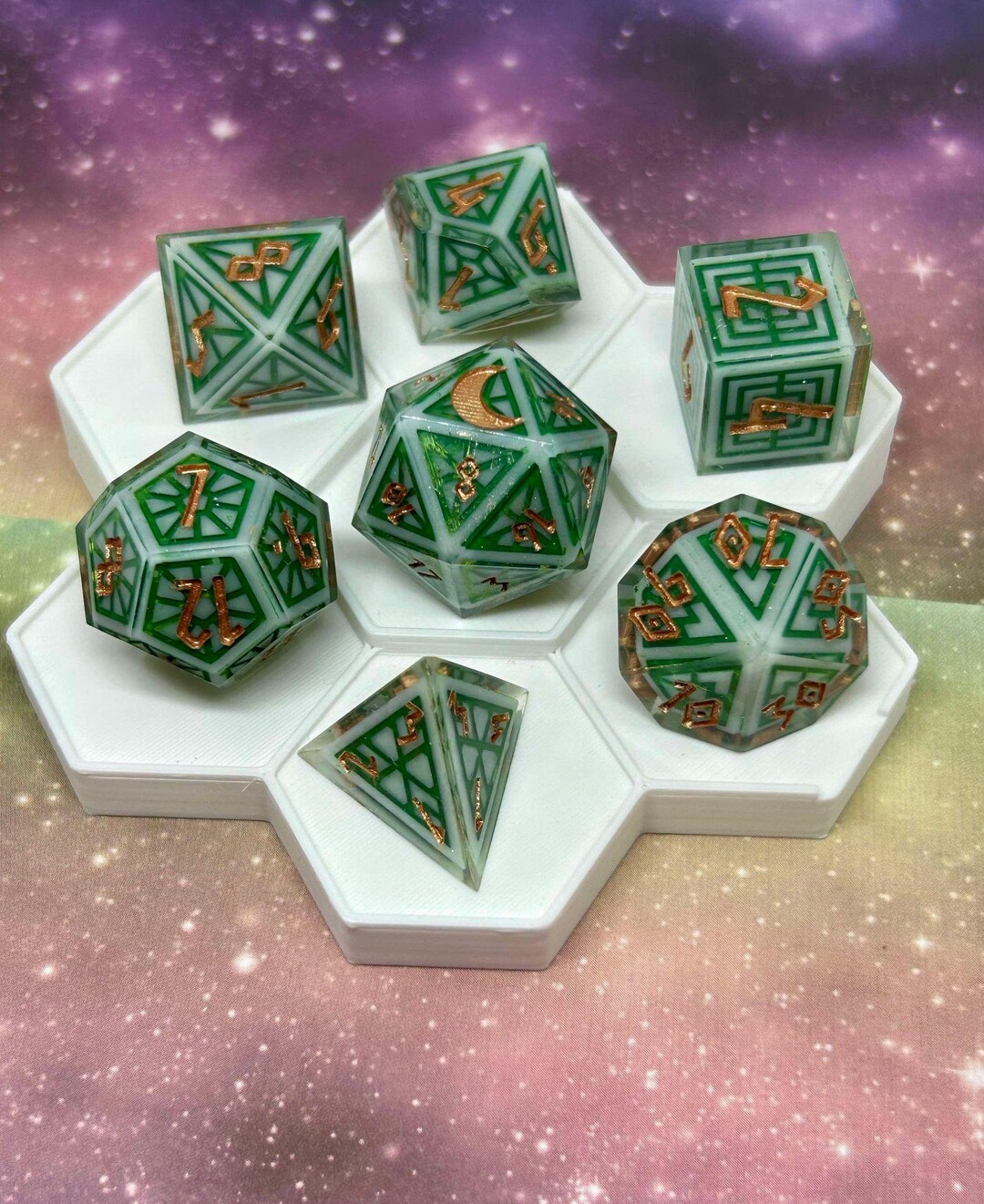 Green Stained Glass Dice Set - Etsy