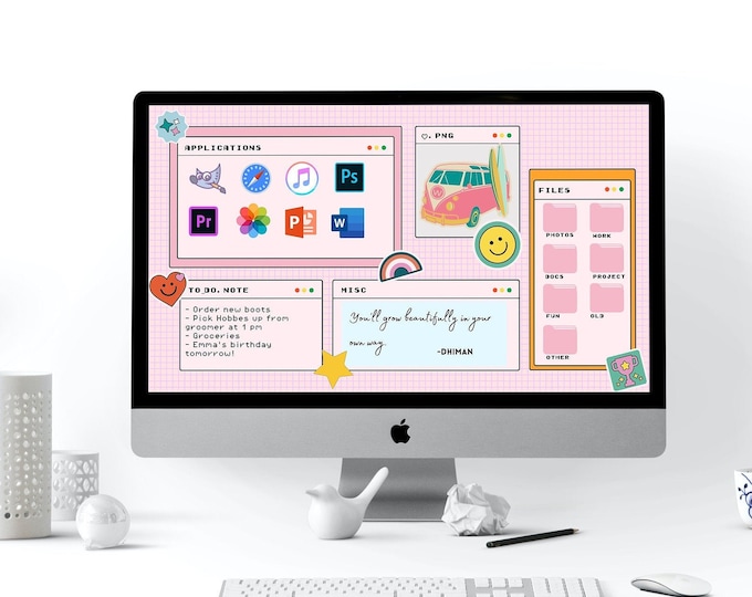 Cute Pink Desktop Wallpaper Organizer - Etsy
