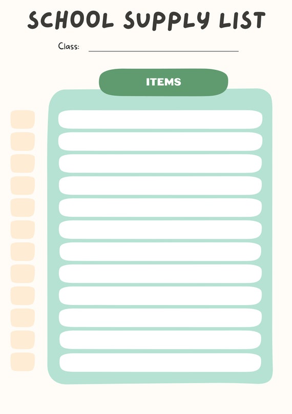 School Supply List Printable - Etsy