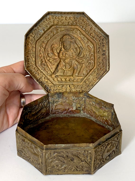 Hindu Goddess Trinket Box Metal, Gold Color Box, Jewe… - Gem