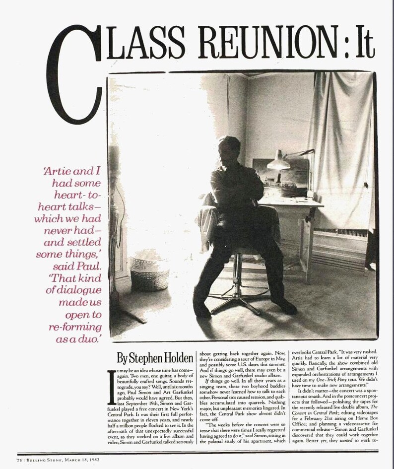 SIMON & GARFUNKEL - Paul Simon- Rolling Stone Magazine 1982 - Etsy