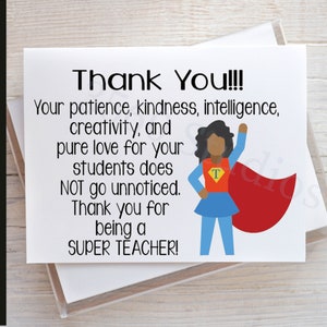Superhero Teacher Greeting Card, Teacher Appreciation, Teacher Thank ...