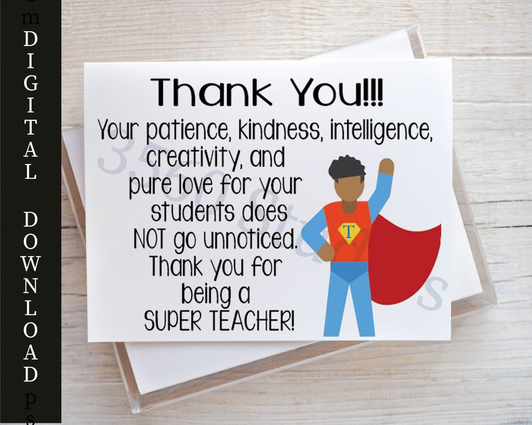 Teacher Appreciation Card, Superhero Teacher Card, End of School Year ...