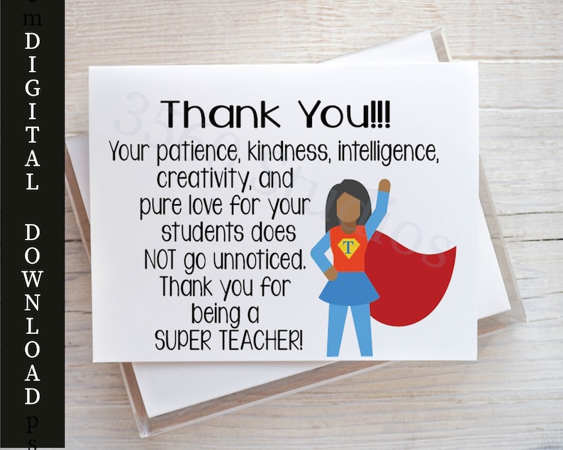Superhero Teacher Greeting Card, Teacher Appreciation, Teacher Thank ...