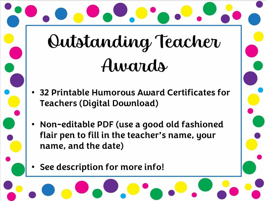 Funny Teacher Award Certificates: Printable Appreciation Gift (digital ...