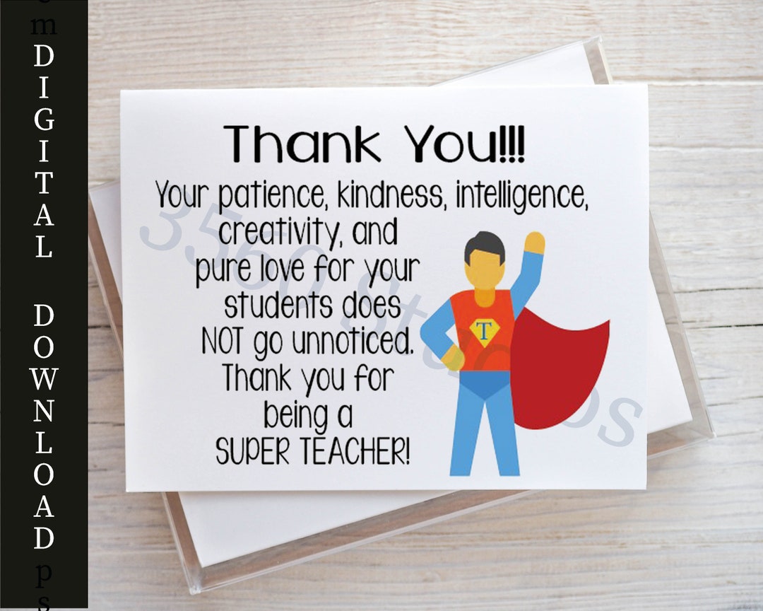 Teacher Appreciation Card, Super Teacher Card, Printable Superhero ...
