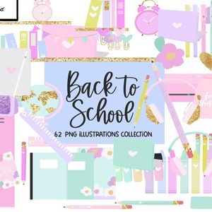 Back to School Pastel Glitter PNG - Student Kids Art Supplies - School ...