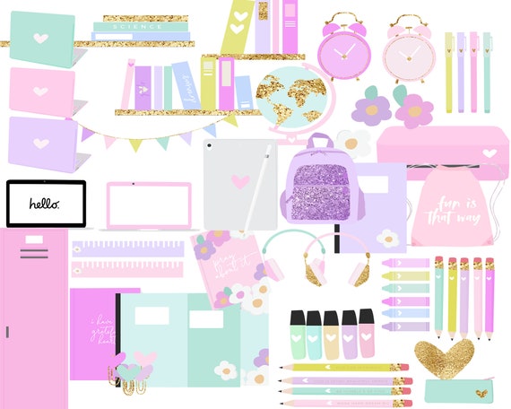 Back to School Pastel Glitter PNG Student Kids Art Supplies - Etsy