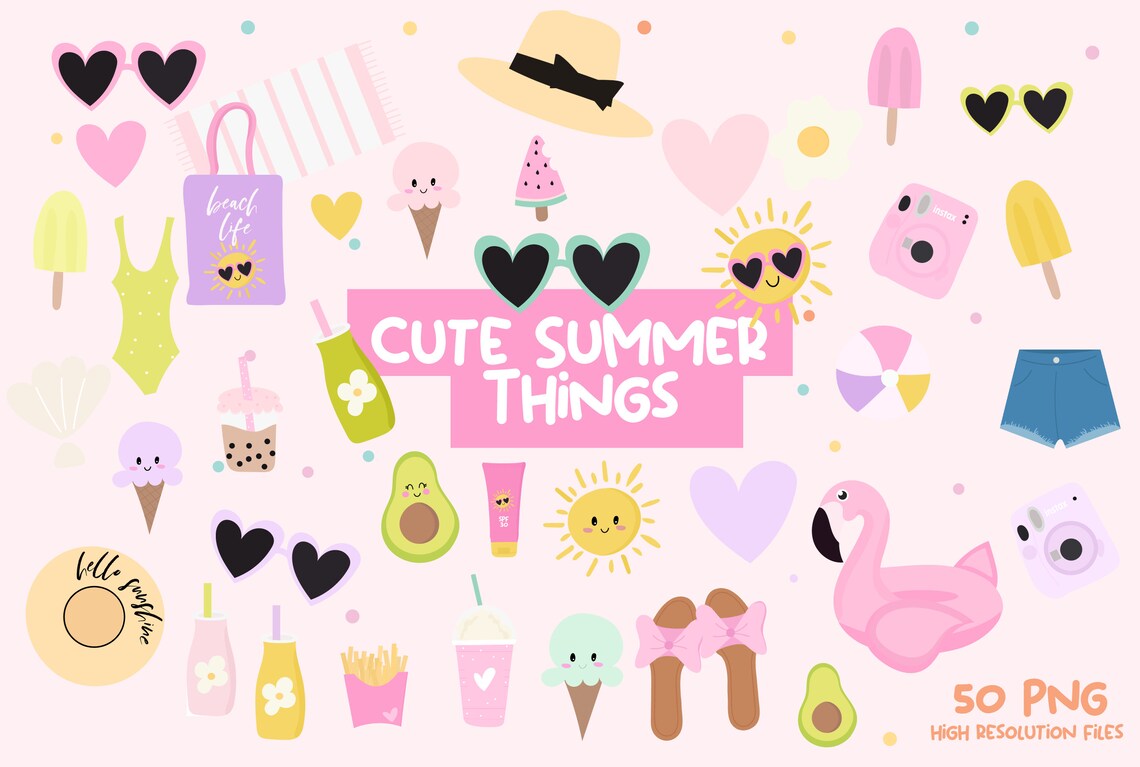 Cute Summer Items Clipart| Cute Clipart |pastel Illustrations| Summer ...