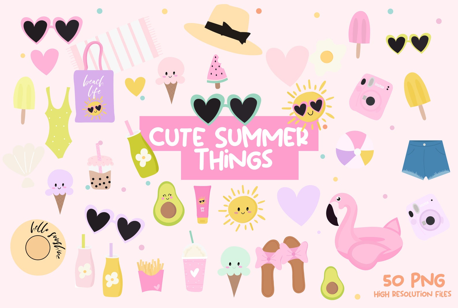 Cute Summer Items Clipart| Cute Clipart |pastel Illustrations| Summer ...