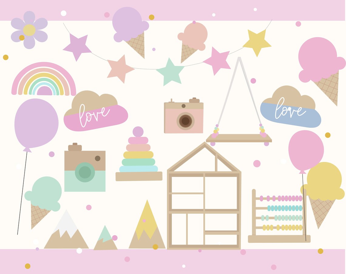Pastel Wood Toys Clipart - Room Décor Clipart - Cute Toy- Wooden ...
