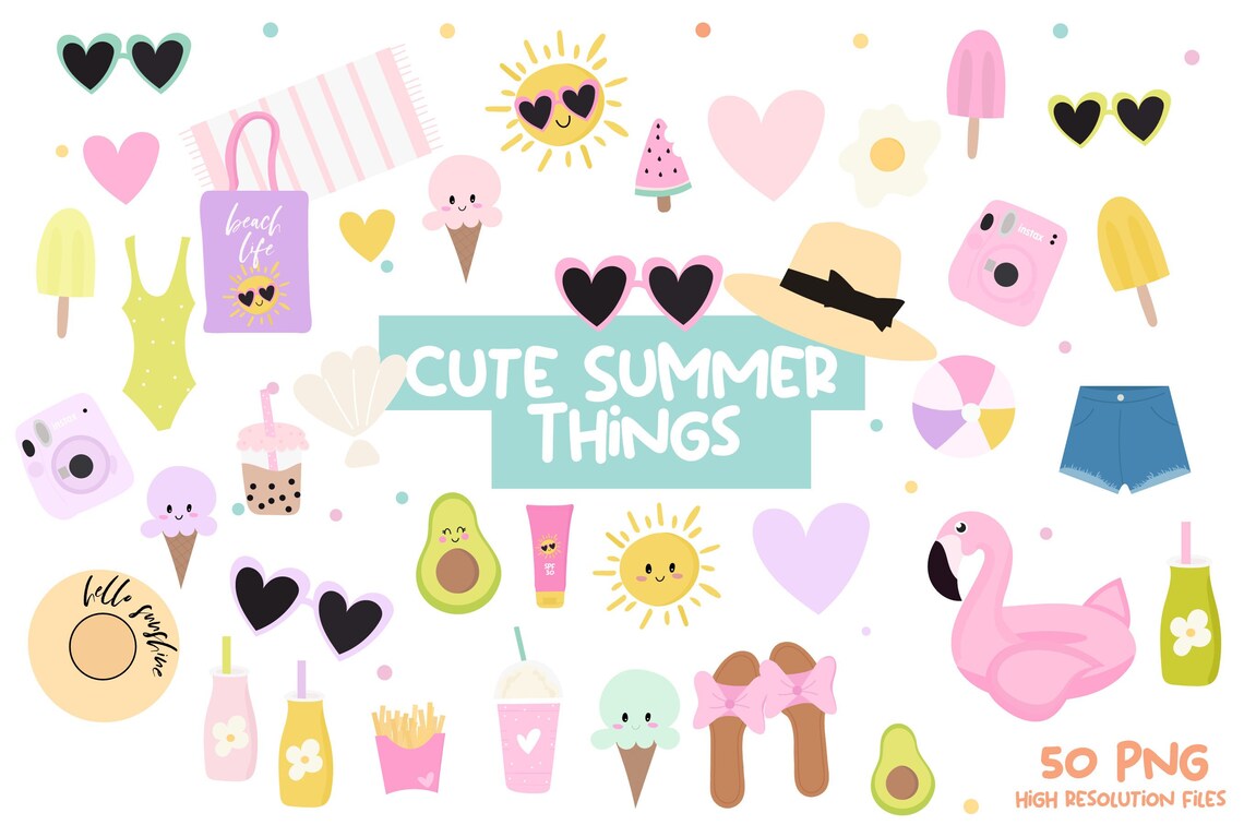 Cute Summer Items Clipart| Cute Clipart |pastel Illustrations| Summer ...