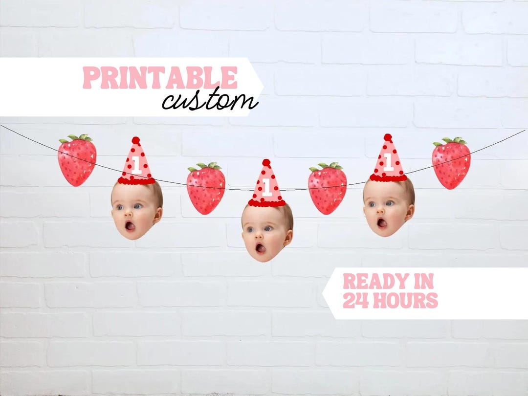 Berry 1st Birthday Printable Banner DIY Birthday Decorations Strawberry ...