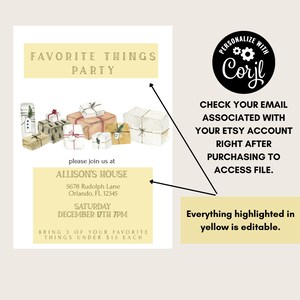 Favorite Things Invitation Printable Christmas Party Invite - Etsy
