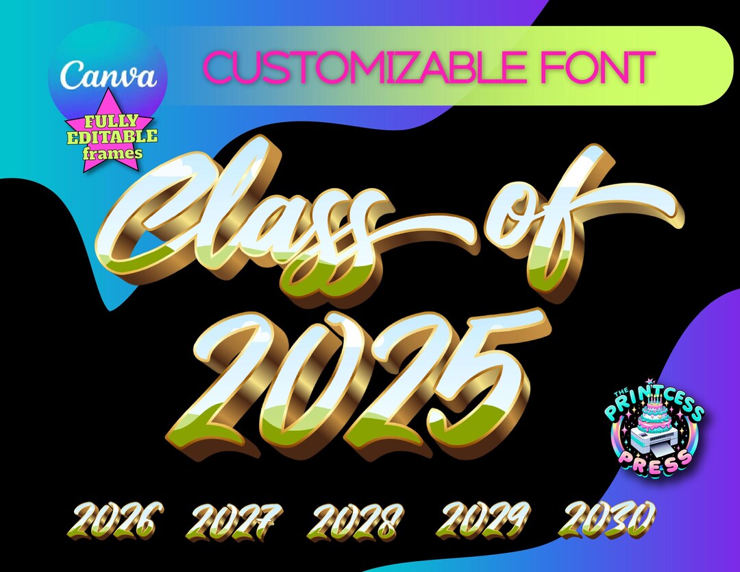 Gold Class of 2025 PNG Canva Frame | 2025 Grad DTF Sublimation Digital ...