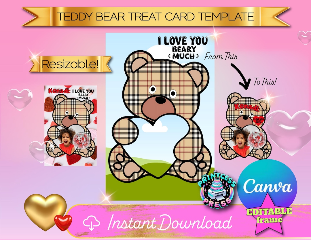 Designer Jumbo Treat Card Template for Girl's & Boys | Teddy Bear With ...