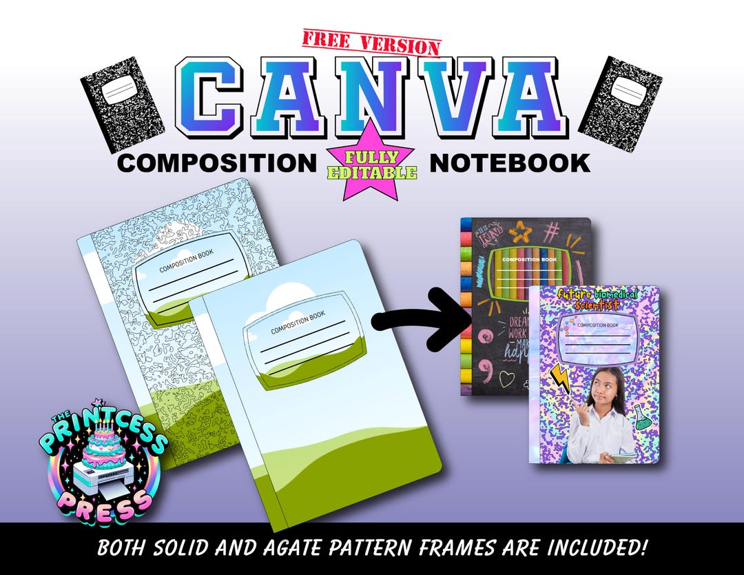 Composition Book Fully Editable Canva Frame Template PNG File | Custom ...