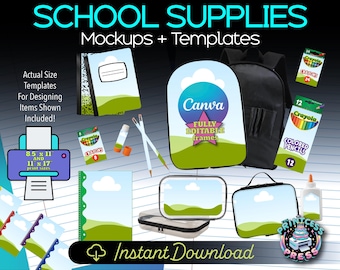 School Supplies Labels Mockup + Design Template Actual Size to Create ...