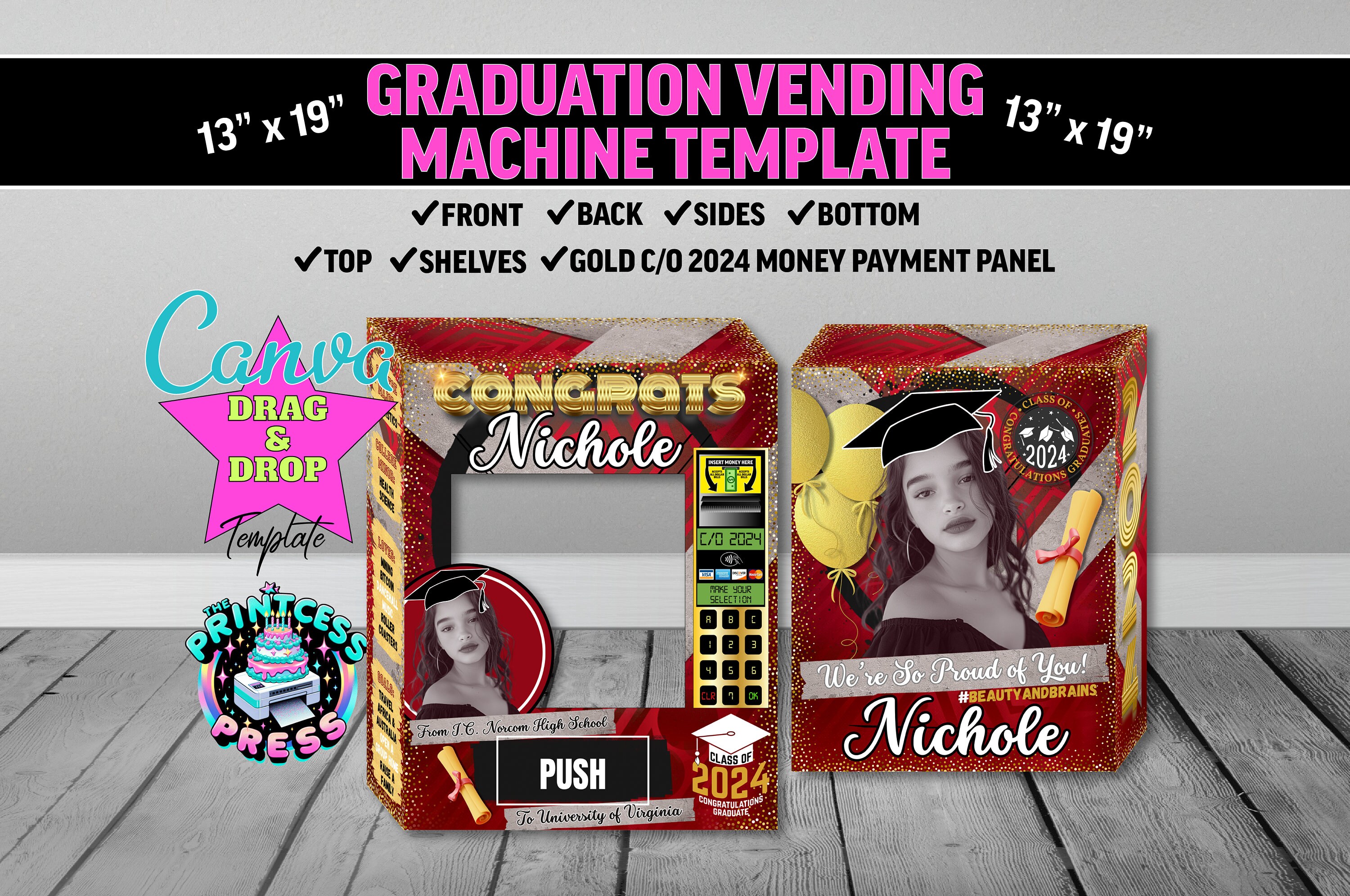 Graduation Vending Machine Template Class of 2024 | Red and Gold | Edit ...