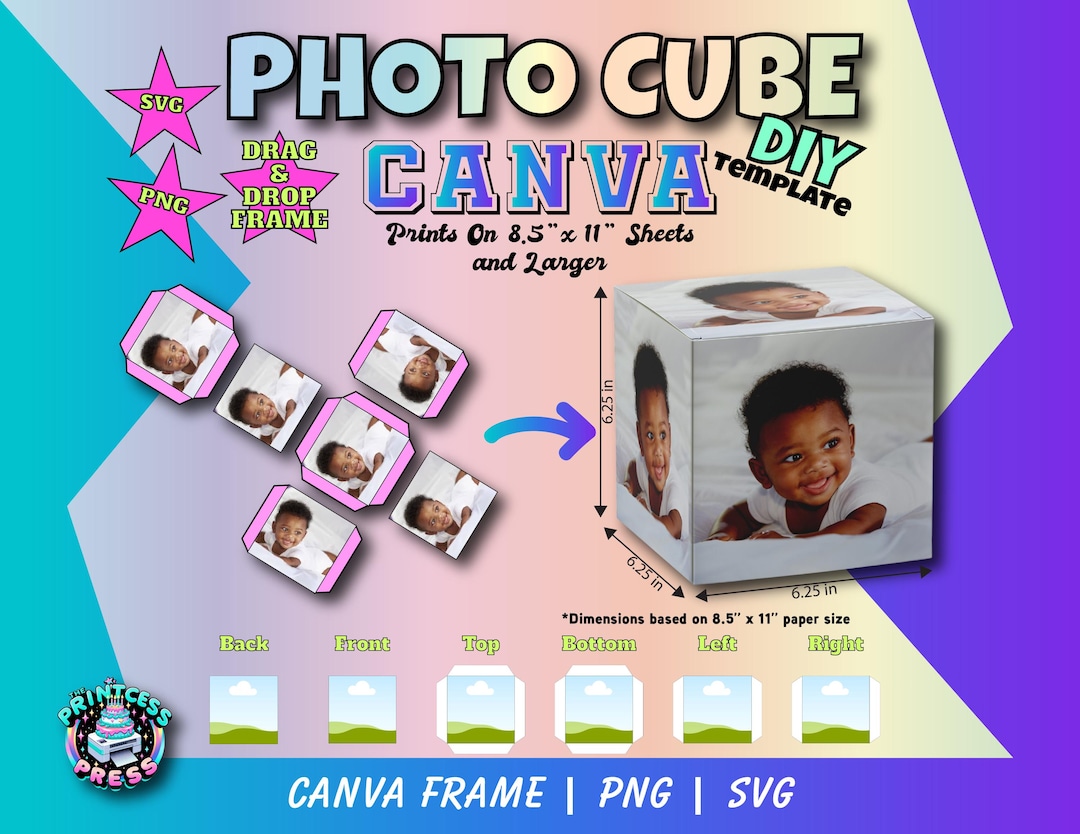 Photo Cube Template | Fully Editable Photo Cube Canva Frame PNG & SVG ...