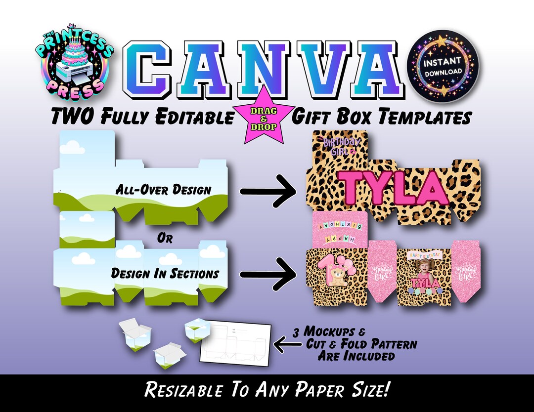 Custom Gift Box Canva Frame Printable PNG | Fully Editable Custom Drag ...