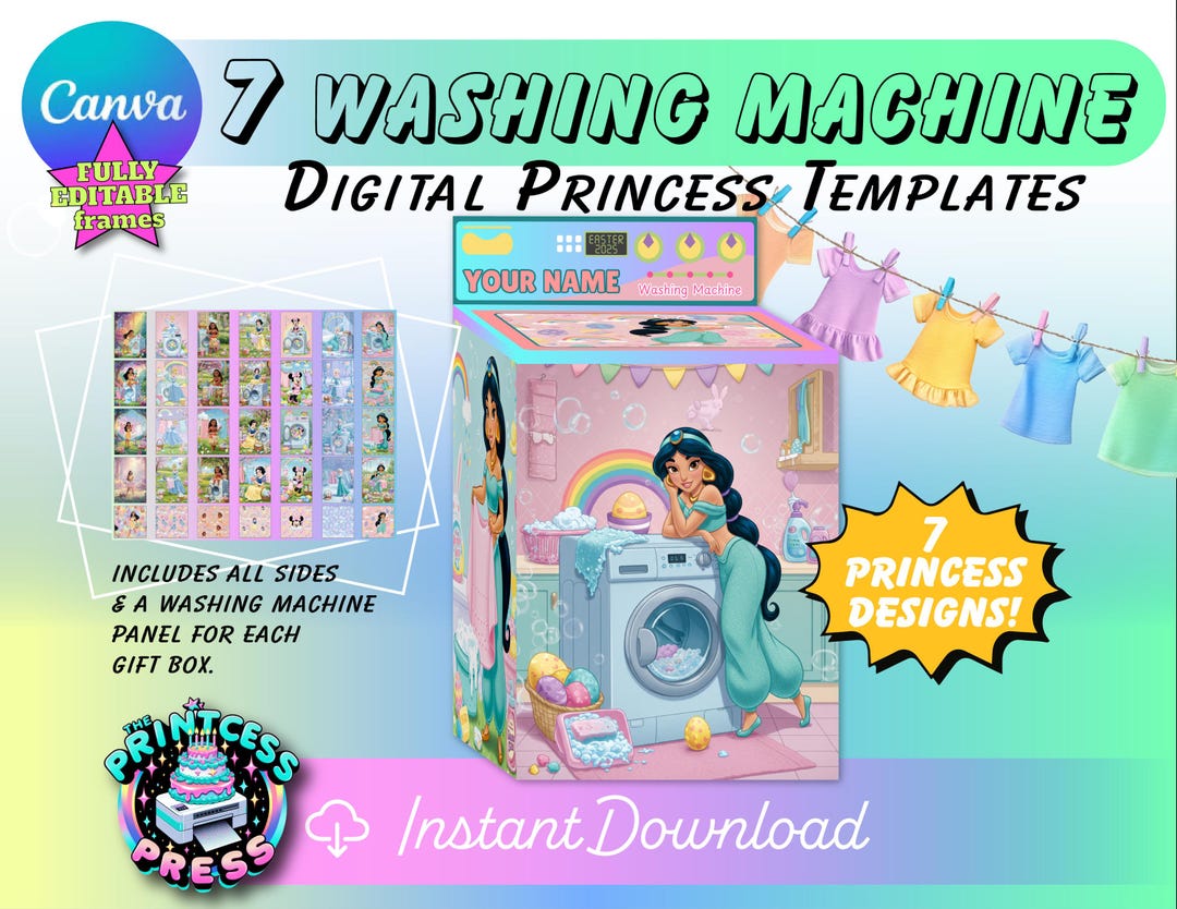 7 Easter Princess Washing Machine Gift Box Templates | Top Load Washer ...
