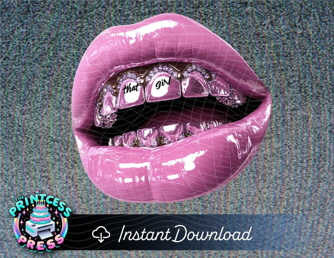 Pink Lips With Grillz PNG Clipart | Girl With Grills PNG | Teeth Tattoo ...