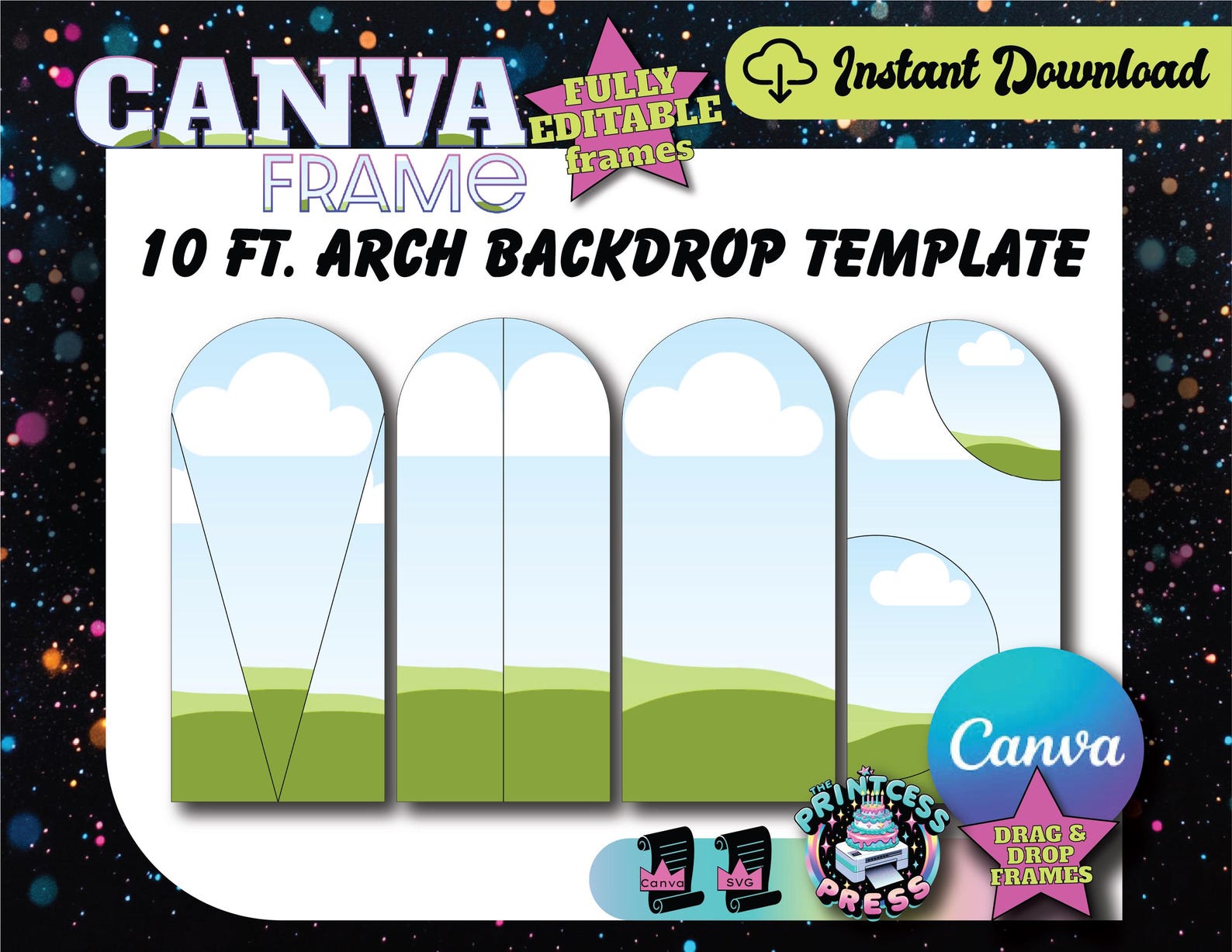 10 FT Arch Panel Backdrop Canva Template in 4 Styles + SVG | Drag ...