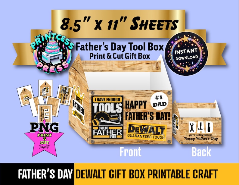 Father's Day Tool Box Template 8.5 X 11 dewalt Tool Box PNG Print and ...
