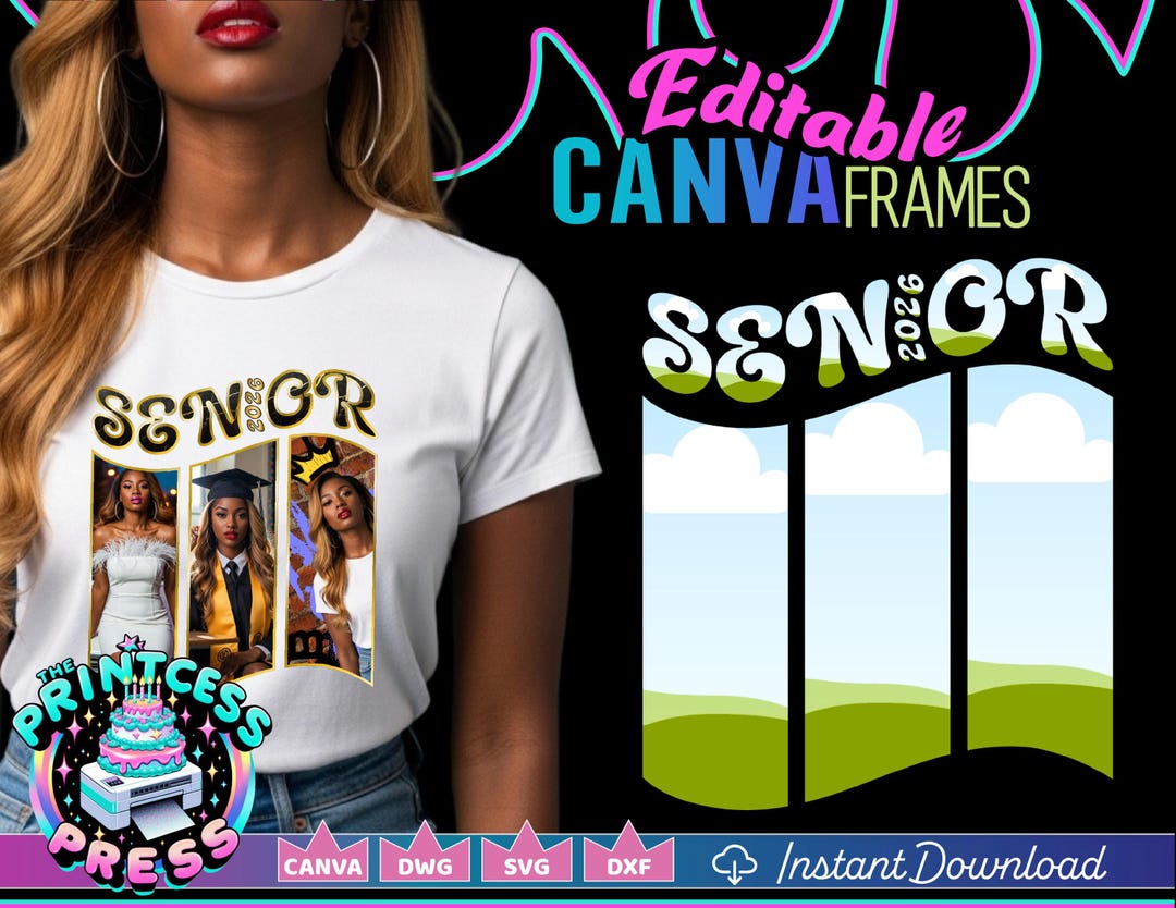 Retro Senior 2026 Canva Frame PNG DXF Cut File | New Class of 2026 ...