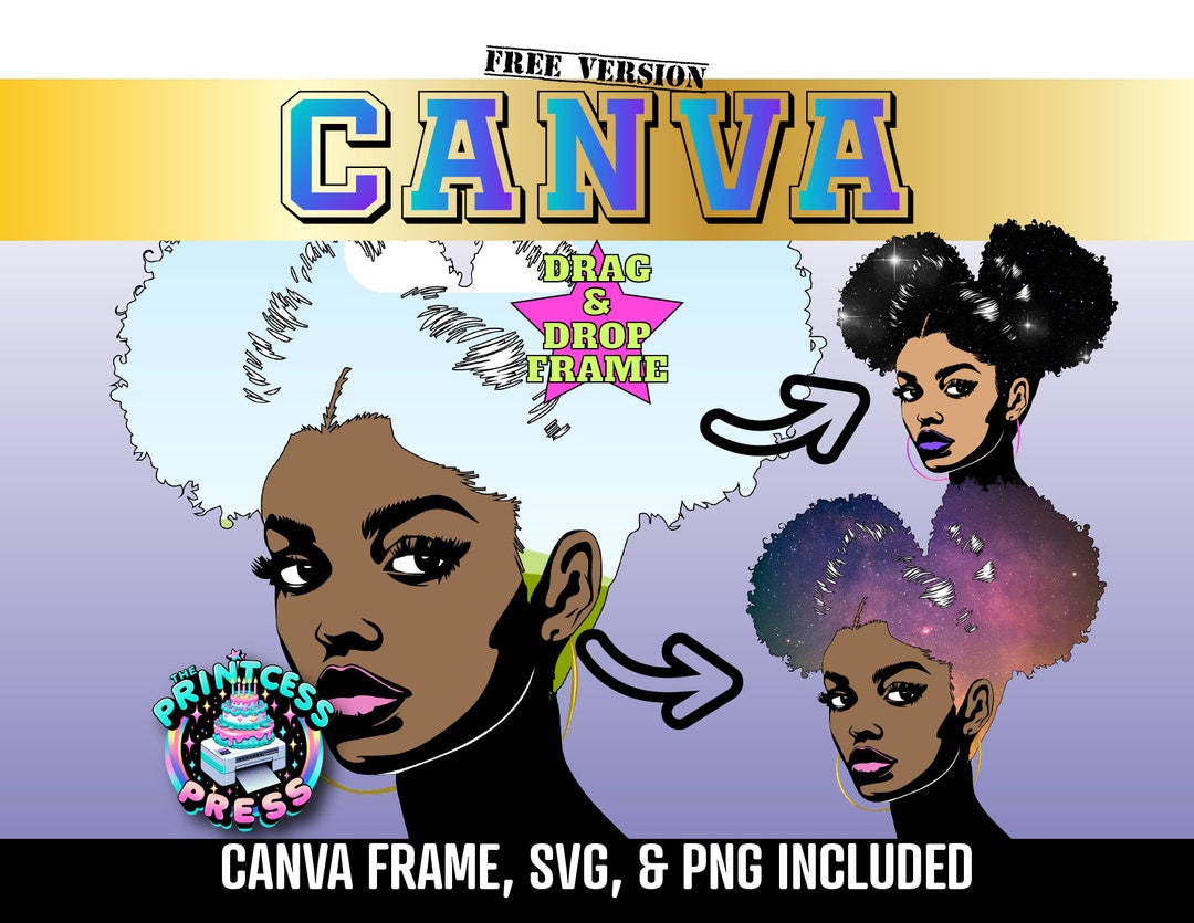 Black Girl With 2 Afro Puffs Clip Art SVG Canva Frame | Easy Drag ...