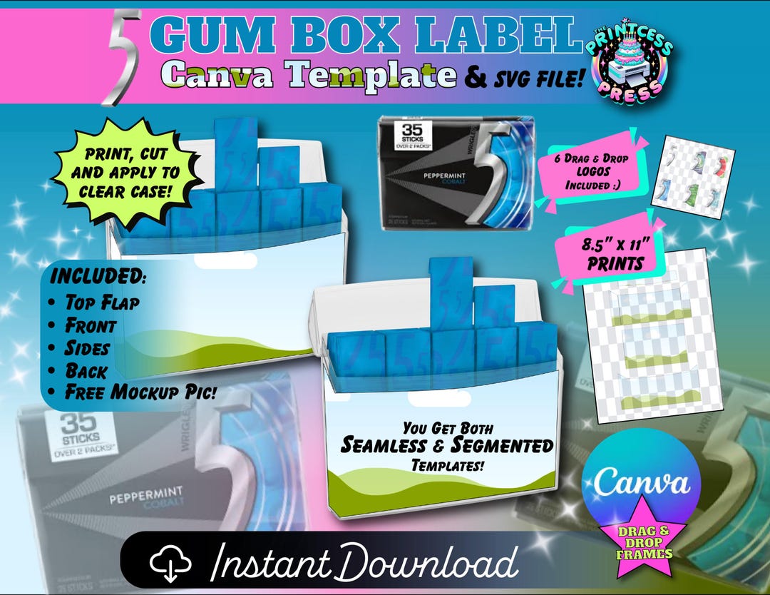 5 Gum Case Template Canva & SVG 35 Stick Box | Five Gum Template Canva ...