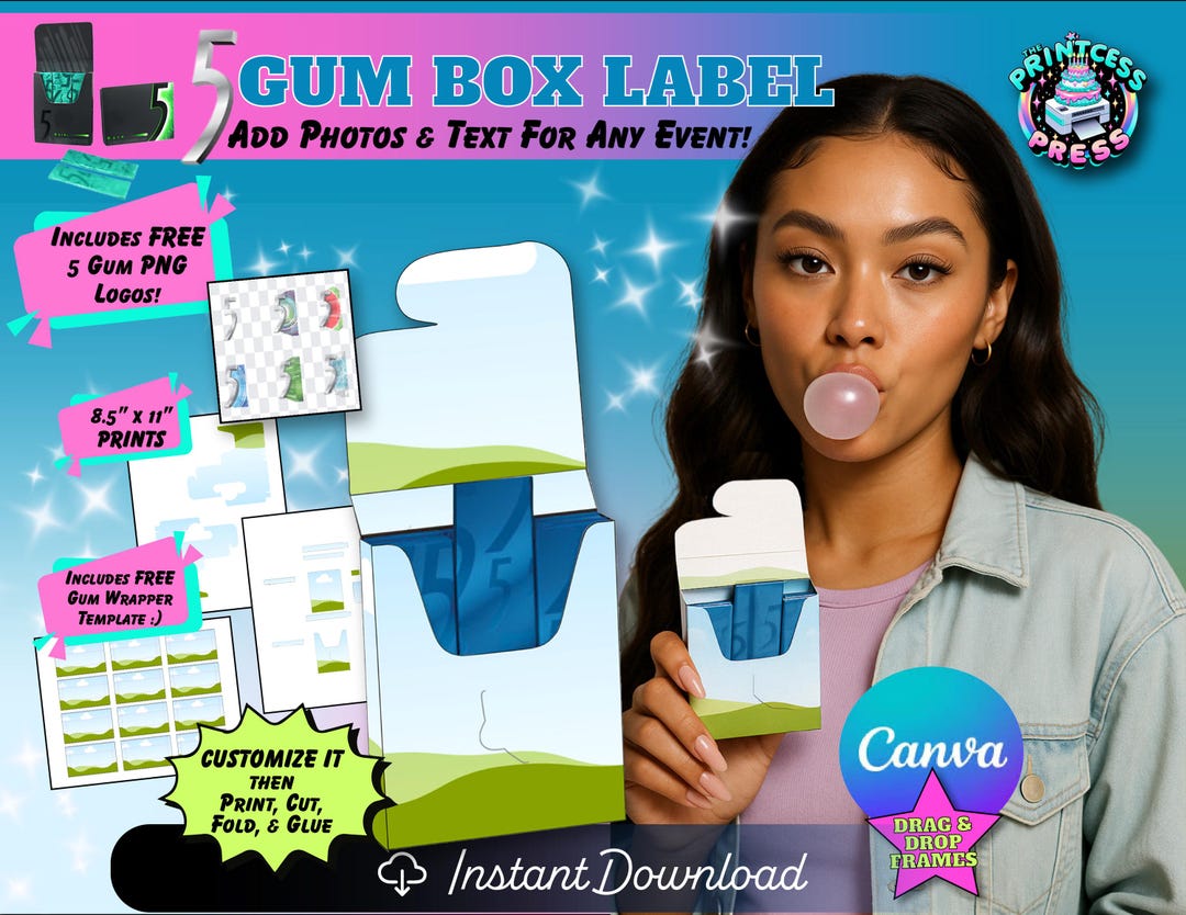 5 Gum Box Template Canva & SVG 15 Stick Box | Five Gum Template Canva ...