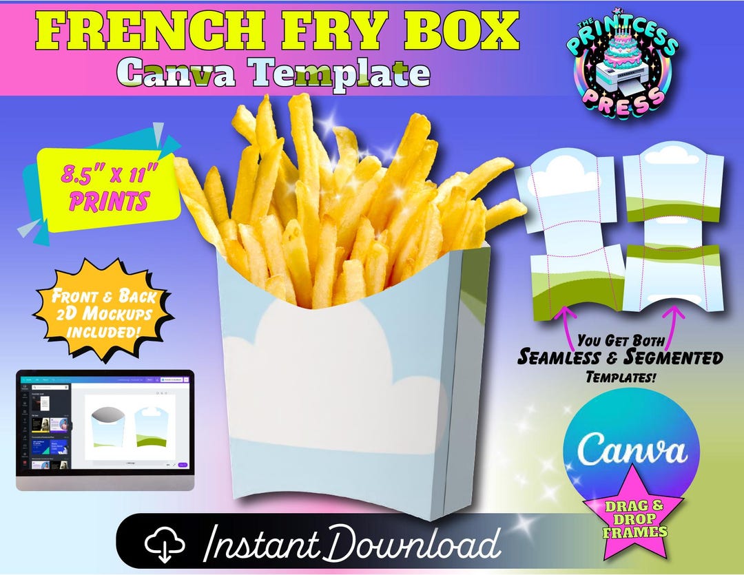 French Fry Box Template | French Fry Box Canva Frame | French Fry Box ...