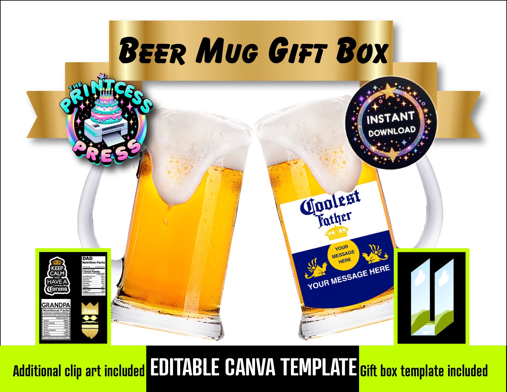 Father’s Day Beer Mug Gift Box Canva Template | 8.5 X 11 Print Sizes ...