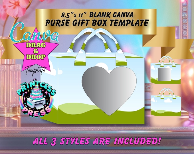 Heart Purse Gift Bag Template for Canva Size 8.5 X 11 | Square & Heart ...