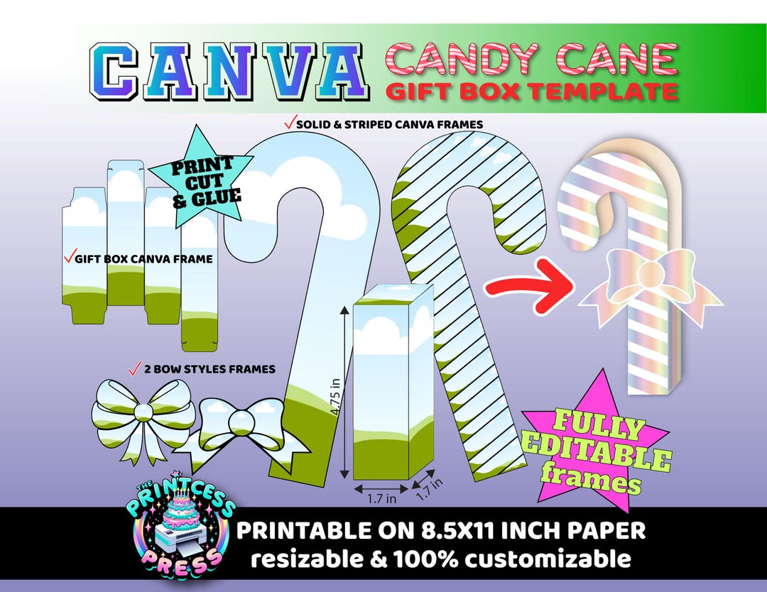 Candy Cane SVG | Candy Cane With Bow Gift Box SVG | Canva Frame ...